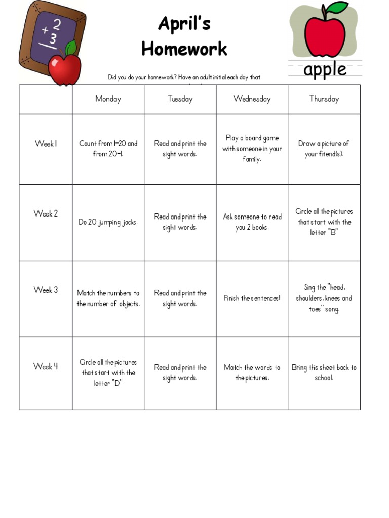 April Homework Activities for Kids | PDF