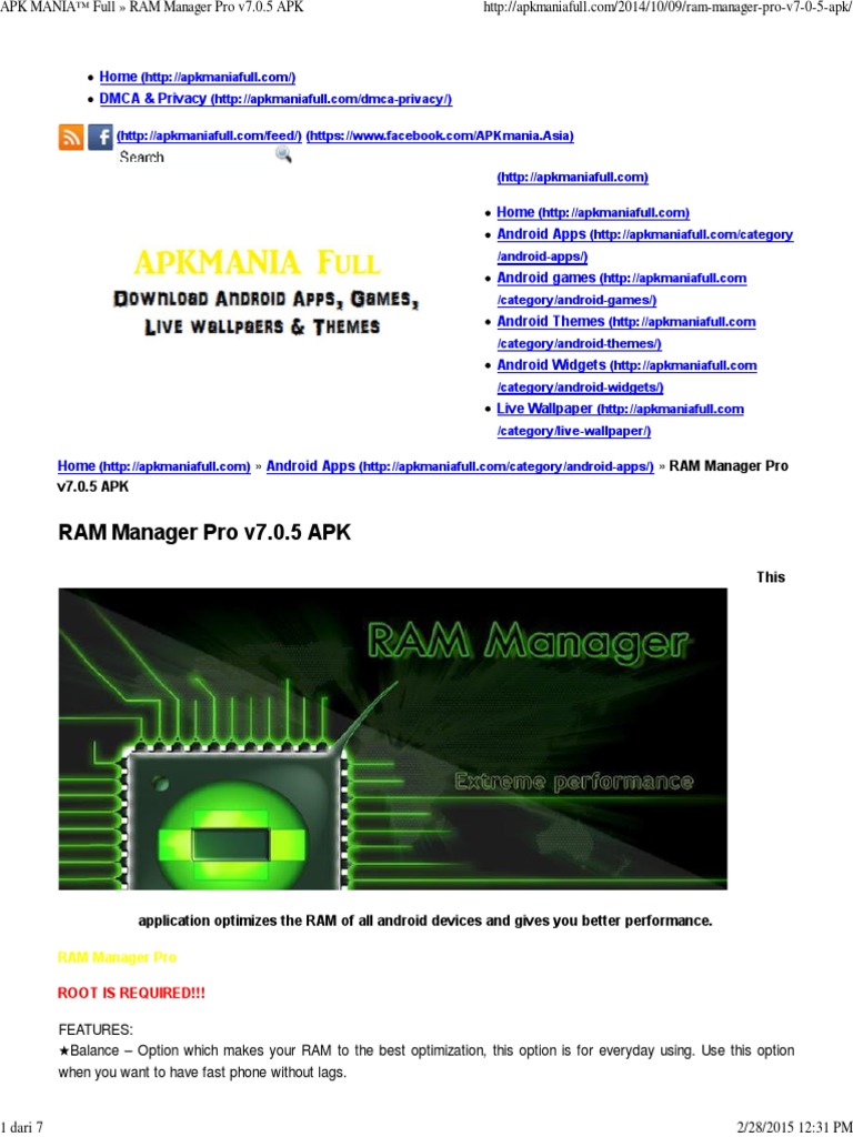APK MANIA™ Full RAM Manager Pro v7.0.5 APK | PDF | Android (Operating ...
