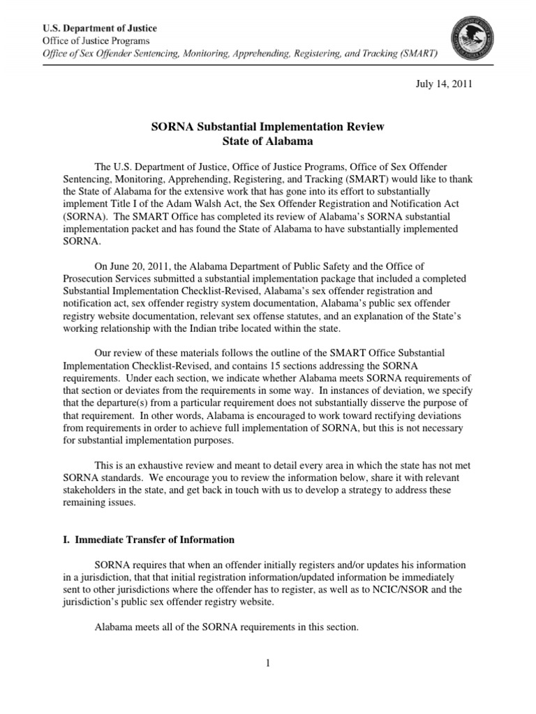 SORNA Substantial Implementation Review - State of Alabama | PDF | Sex ...