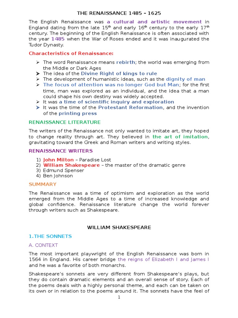 The Renaissance 1485 | PDF | Characters In Romeo And Juliet | A ...