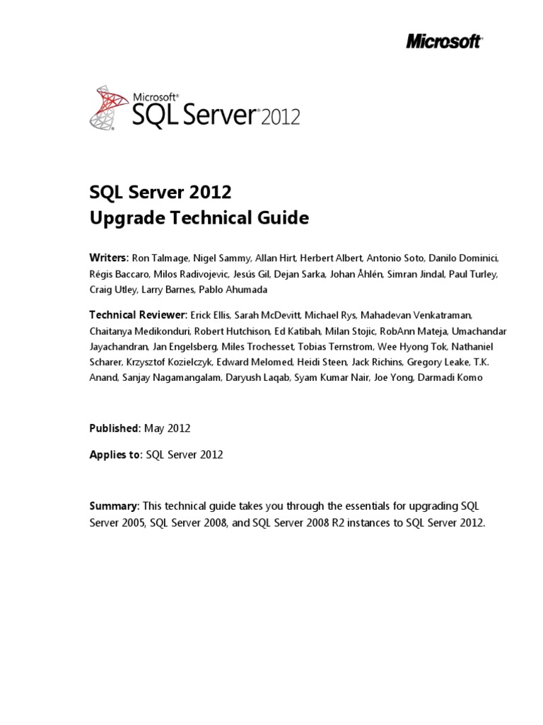 SQL Server 2012 Upgrade Technical Reference Guide White Paper | PDF ...