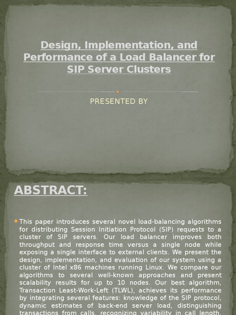 Design Implementation And Performance Of A Load Balancer For Sip Server Clusters Pdf 