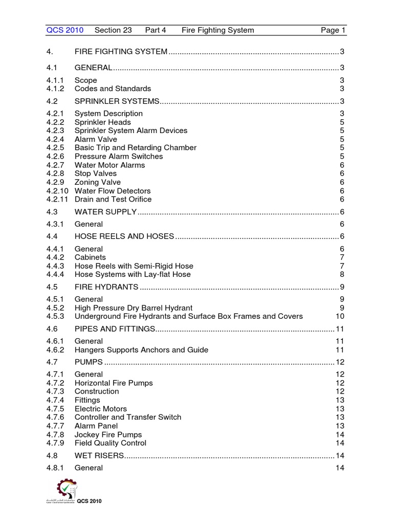 Fire Fighting System Standards QCS 2010 | PDF | Technology & Engineering