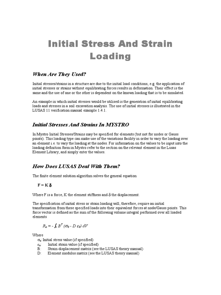 Initial Stress And Strain Loading In LUSAS | PDF | Stress (Mechanics ...