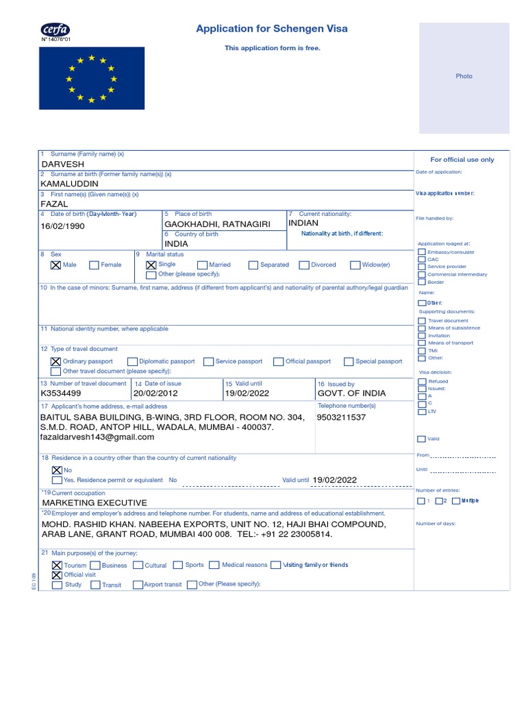 Visa Form France Schengen Revised 040214 | PDF | Travel Visa | Member ...