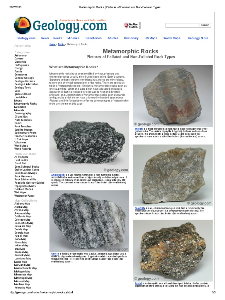 Metamorphic Rocks - Pictures of Foliated and Non-Foliated Types ...