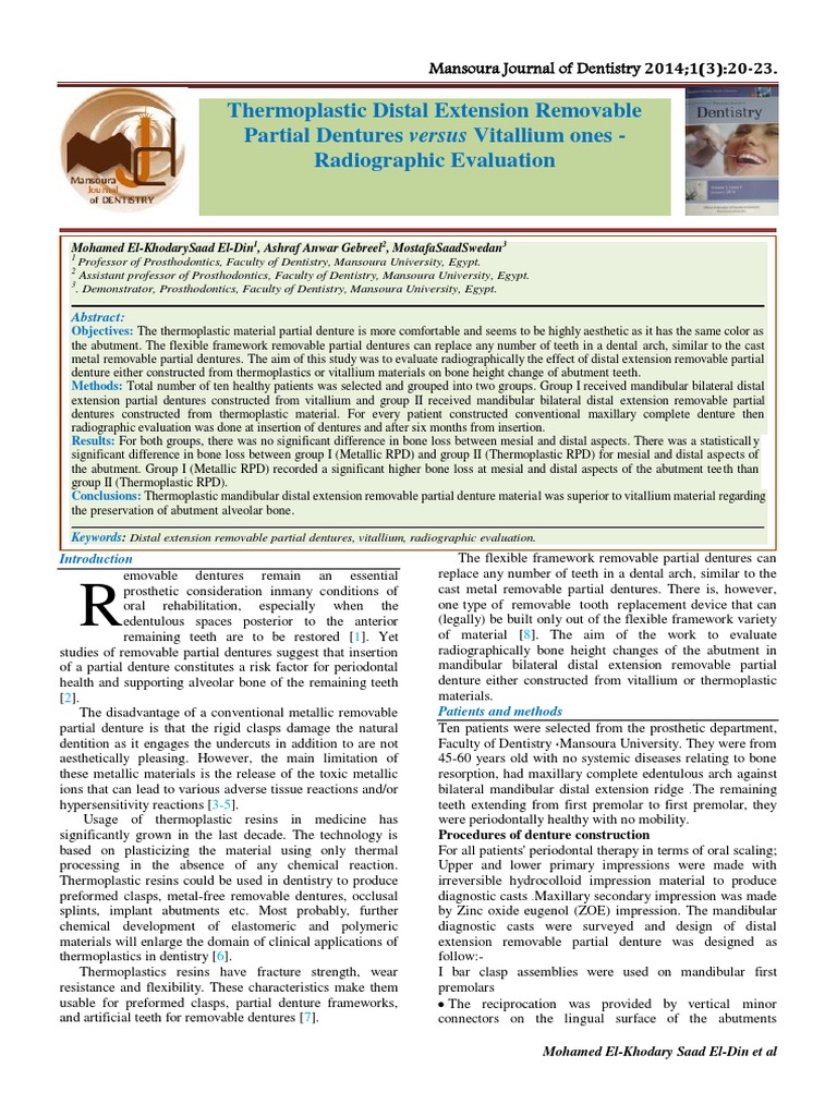 Thermoplastic Distal Extension Removable Partial Dentures Versus ...