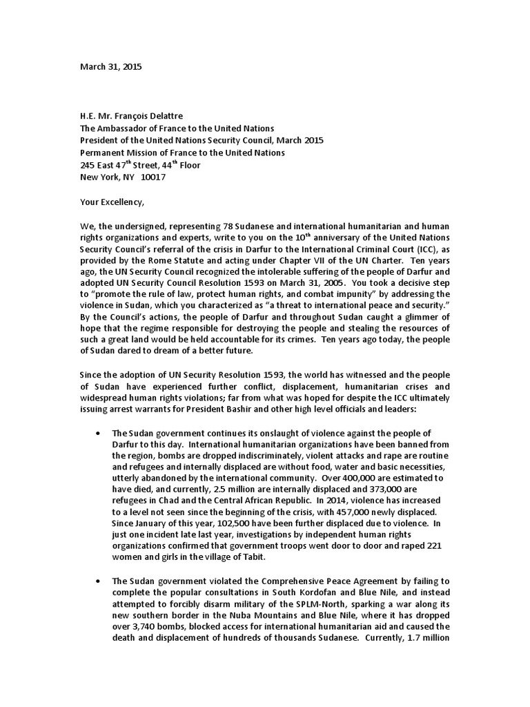 Letter To UNSC Re Sudan and The ICC | PDF | Sudan | International ...