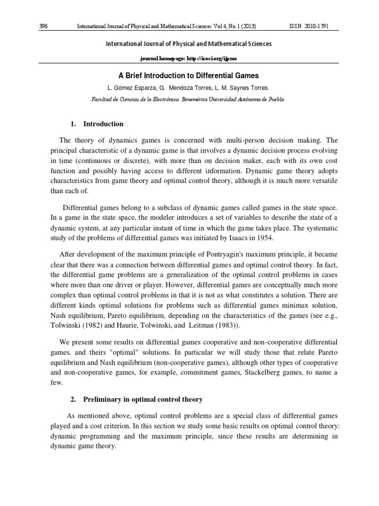 A Brief Introduction To Differential Games | PDF | Optimal Control ...