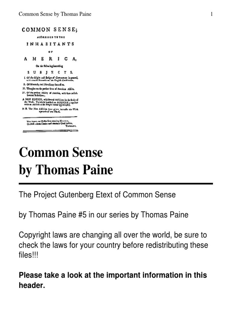 Common Sense | PDF | Project Gutenberg | Damages