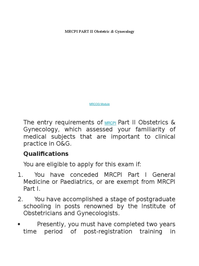 MRCPI Part II Obstetrics & Gynecology | PDF | Gynaecology | Obstetrics ...