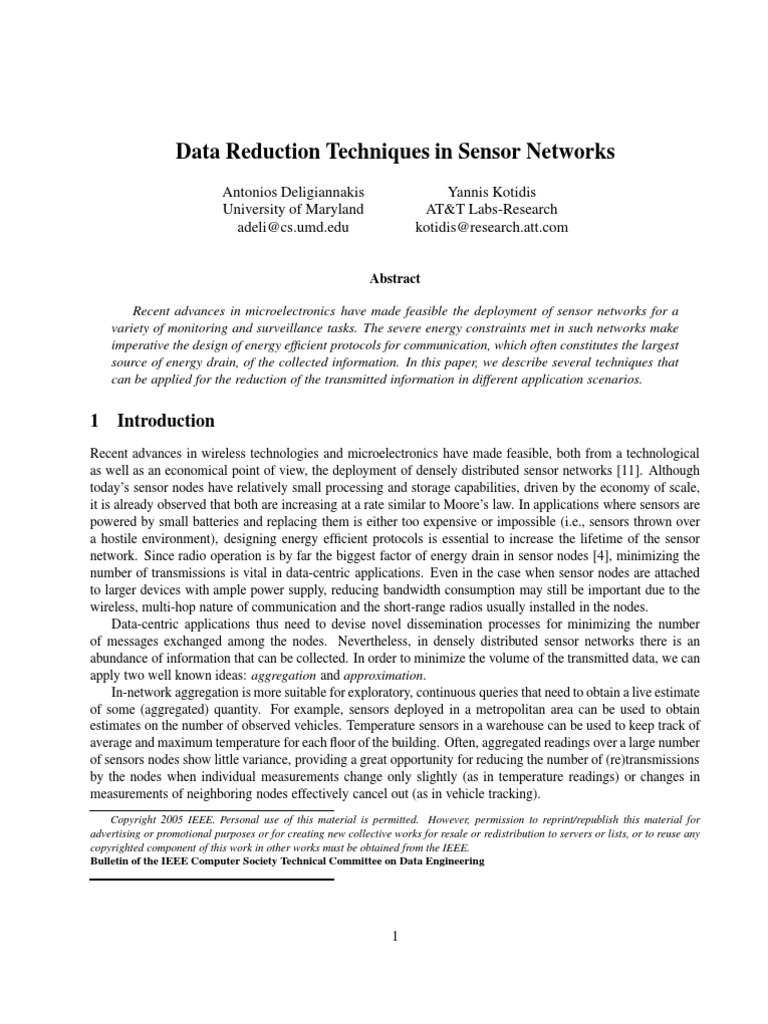 Data Reduction Techniques in Sensor Networks | Download Free PDF | Wireless Sensor Network ...