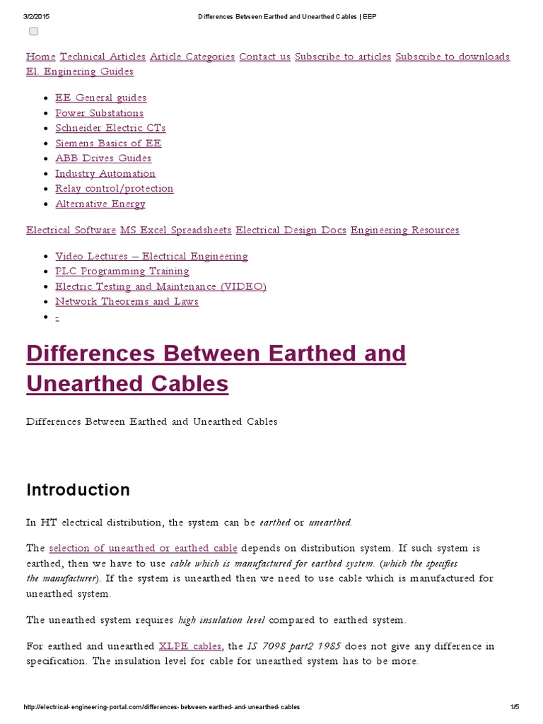 Differences Between Earthed and Unearthed Cables - EEP | PDF | Cable | Insulator (Electricity)