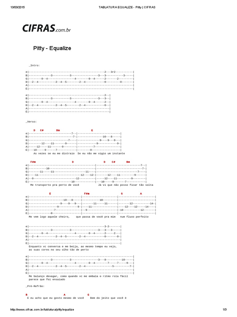 Tablatura Equalize Pitty Cifras | PDF
