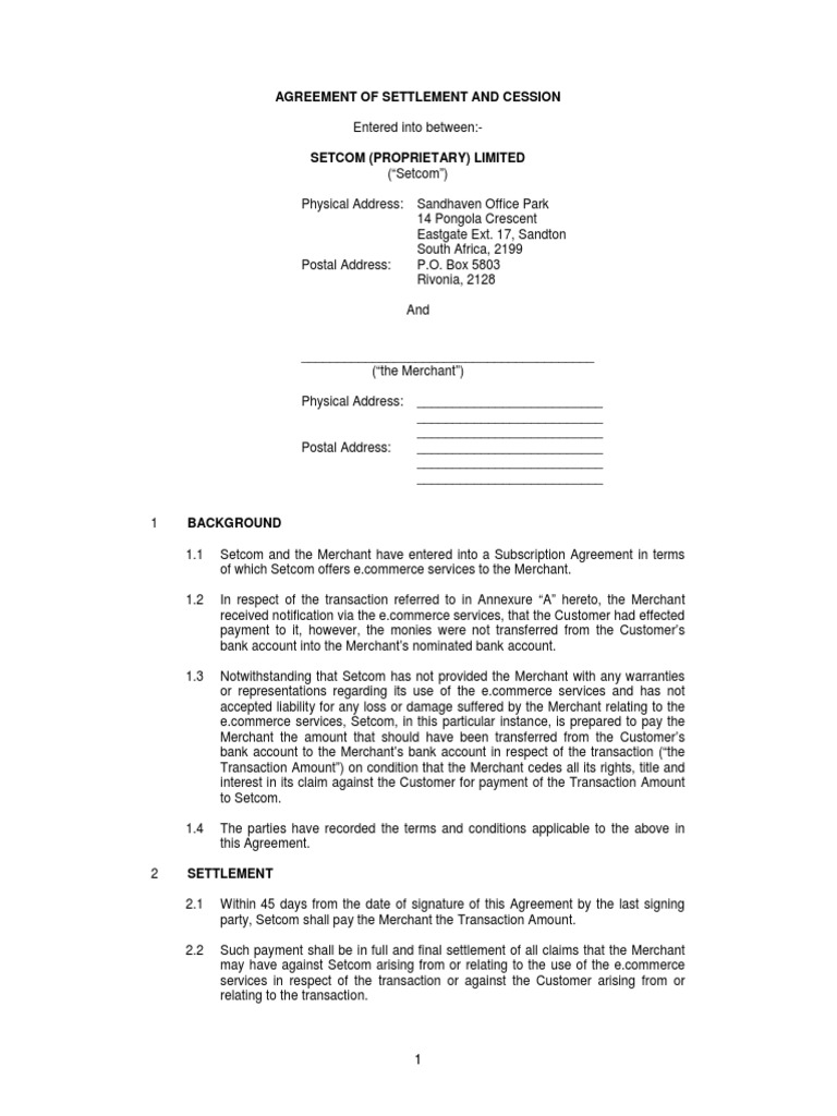 SID - Cession Agreement | PDF | Indemnity | Business Law