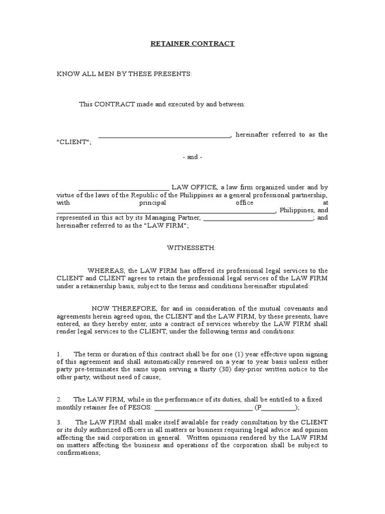 Sample Retainer Agreement. | Law Firm | Practice Of Law