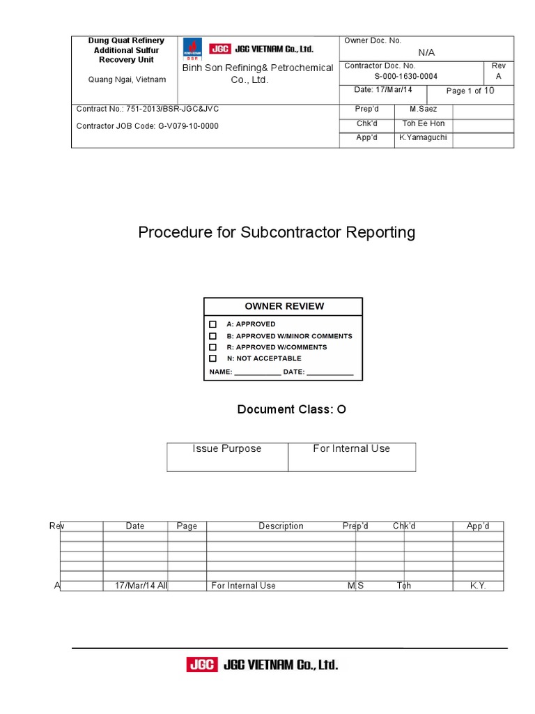 S 000 1630 0004 - A Procedure For Subcontractor Reporting | PDF | Business