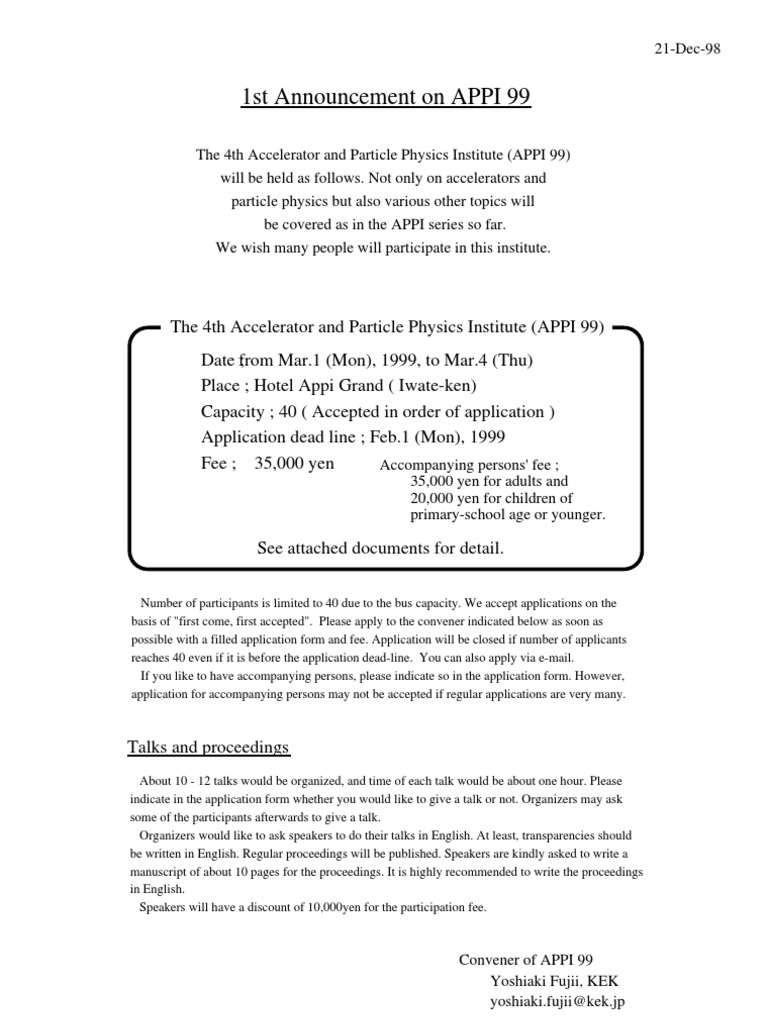 APPI 99: Accelerator Physics Institute | PDF | Business