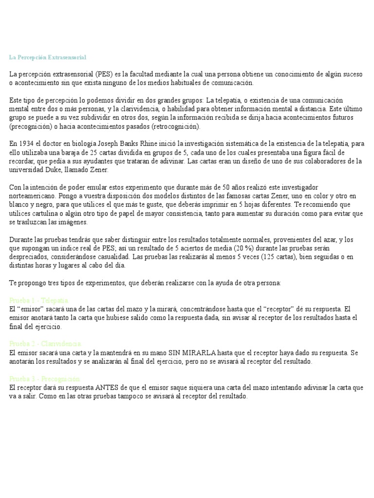 La Percepción Extrasensorial | PDF | Percepción extrasensorial | Telepatía