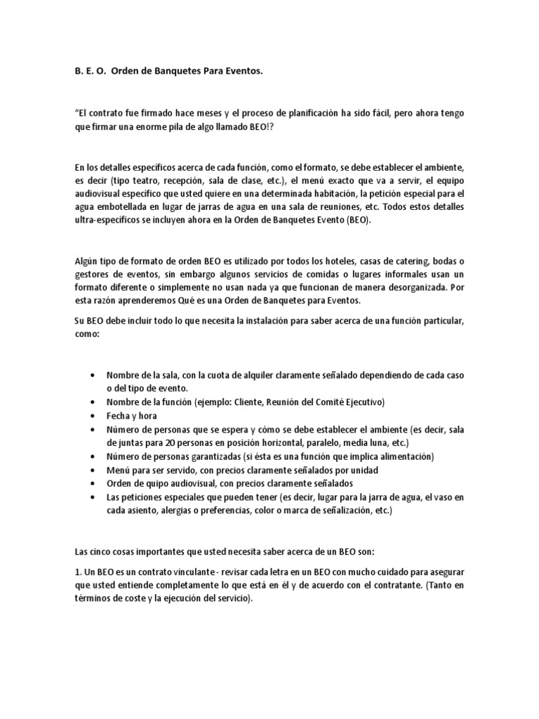 Que Es Una Orden de Banquetes para Eventos | PDF | Hotel | Science