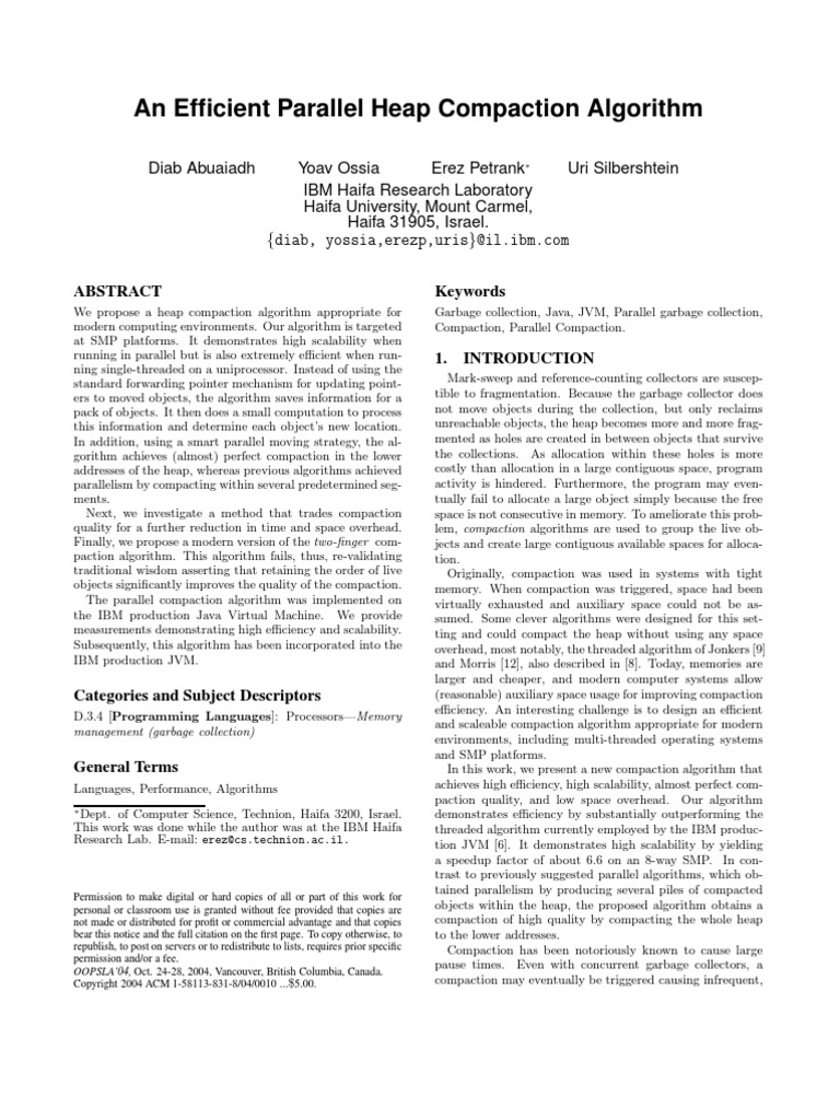 An Efficient Parallel Heap Compaction Algorithm Pdf Pointer Computer Programming Array