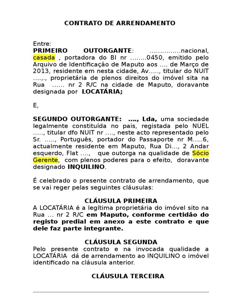 Contrato Arrendamento MODELO PARA SUZY | PDF | Lei das Obrigações | Leasing