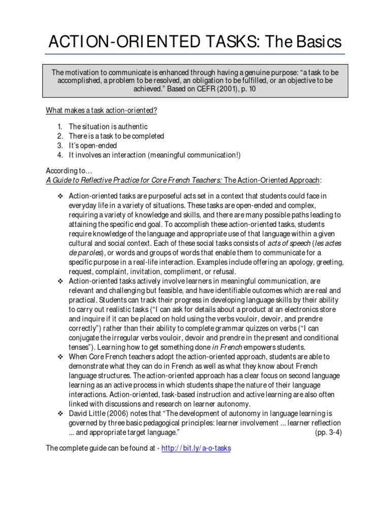 Action-Oriented Tasks in Language Learning | PDF | Reflective Practice ...