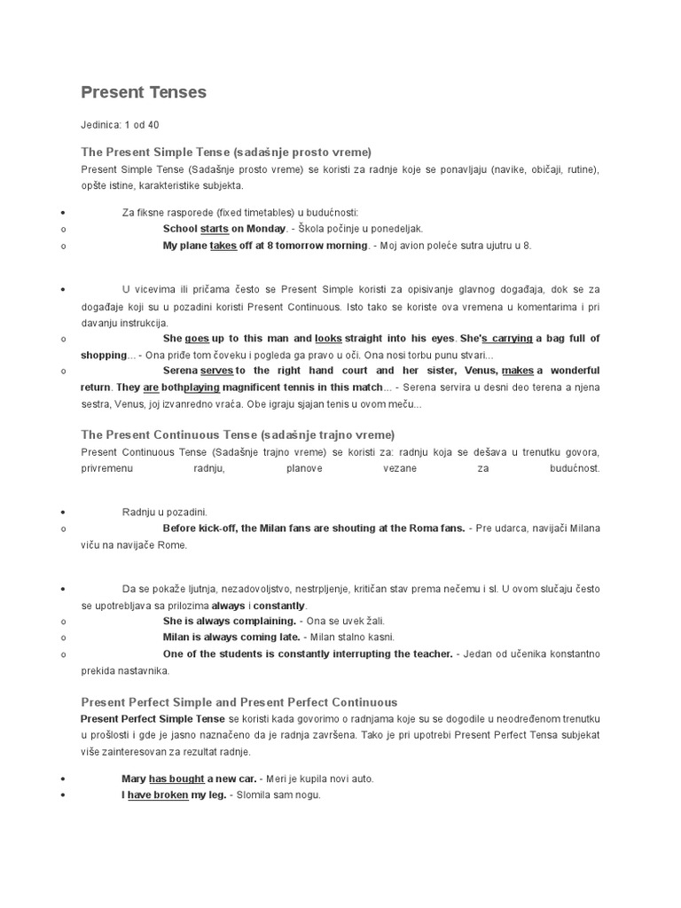 Present and Past Tenses Guide | PDF