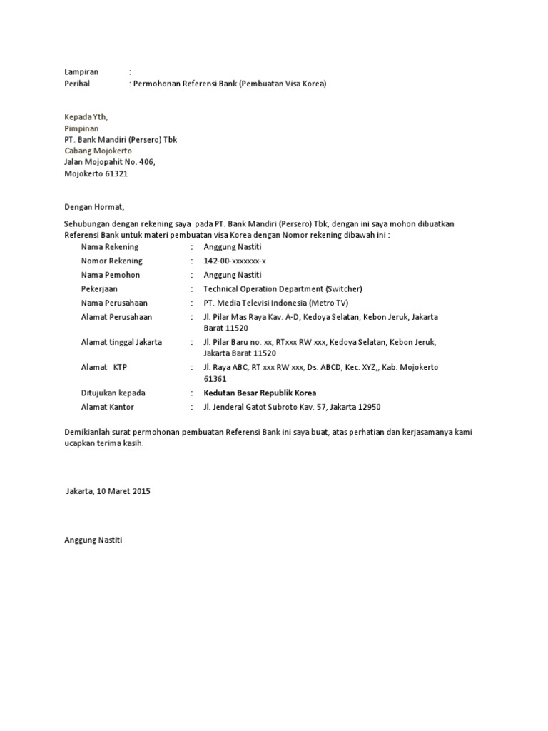 Surat Permohonan Referensi Bank | PDF