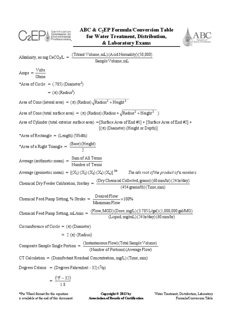ABC & C2EP FormulaConversion Table | PDF | Horsepower | Alkalinity