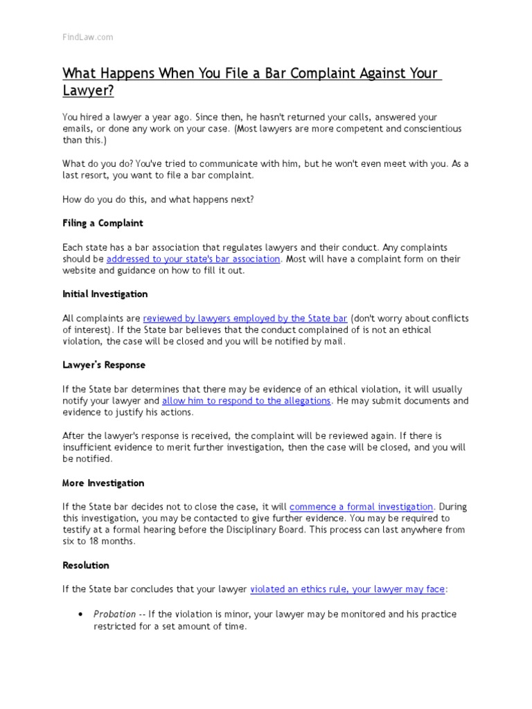 What Happens When You File A Bar Complaint Against Your Lawyer ...