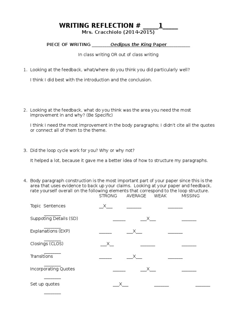 Writing Reflection Oedipus | PDF