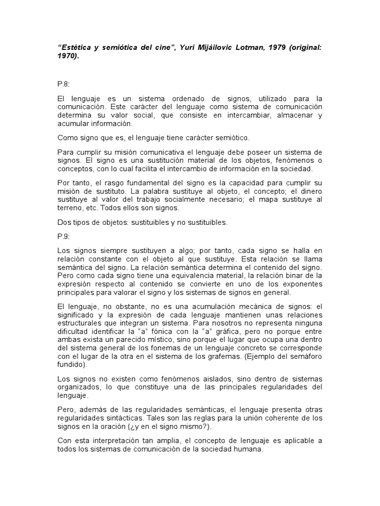 Análisis semiótico del lenguaje como sistema de signos en la obra Estética y semiótica del cine ...