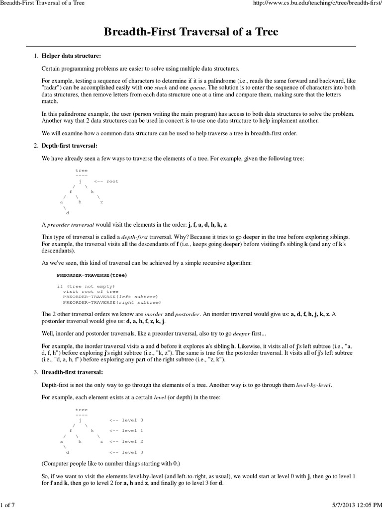 Breadth-First Traversal of A Tree | PDF | Algorithms And Data ...