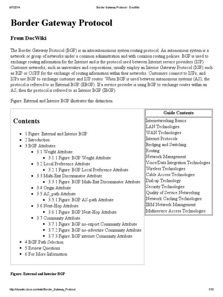 Border Gateway Protocol - DocWiki | Routing | Router (Computing)