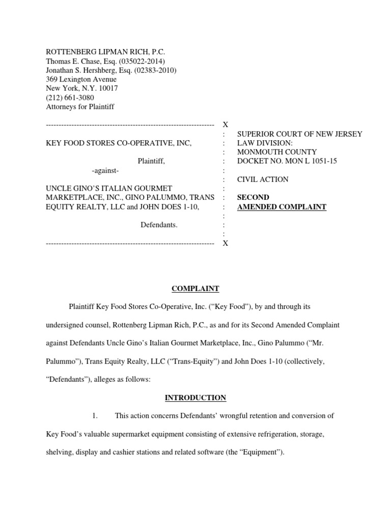 Second Amended Complaint | Conversion (Law) | Lease