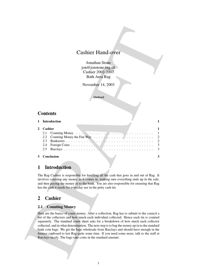 Cashier Handover | PDF | Cash | Money