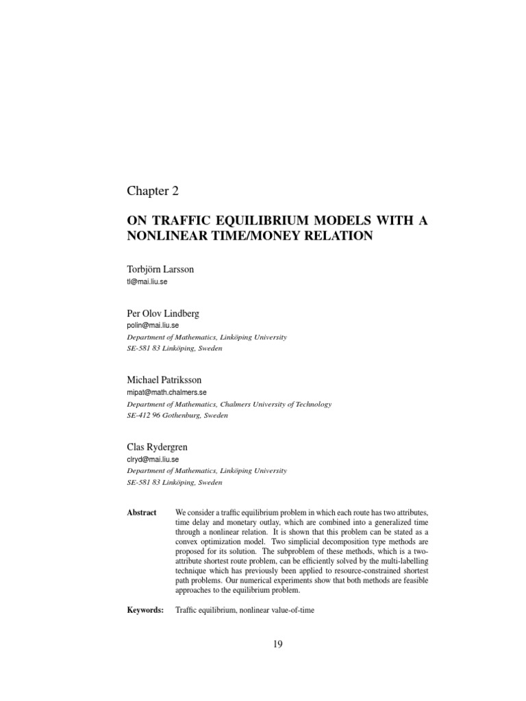 On Traffic Equilibrium Models With A Nonlinear Time/Money Relation | PDF | Mathematical ...