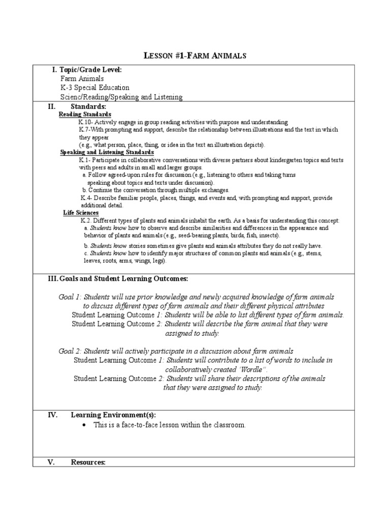 526 Lesson Plan 1-Farm Animals | PDF | Conversation | Learning