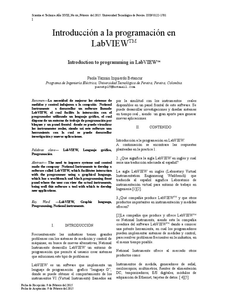 Introducción A LabVIEW | PDF | C ++ | Programación de computadoras