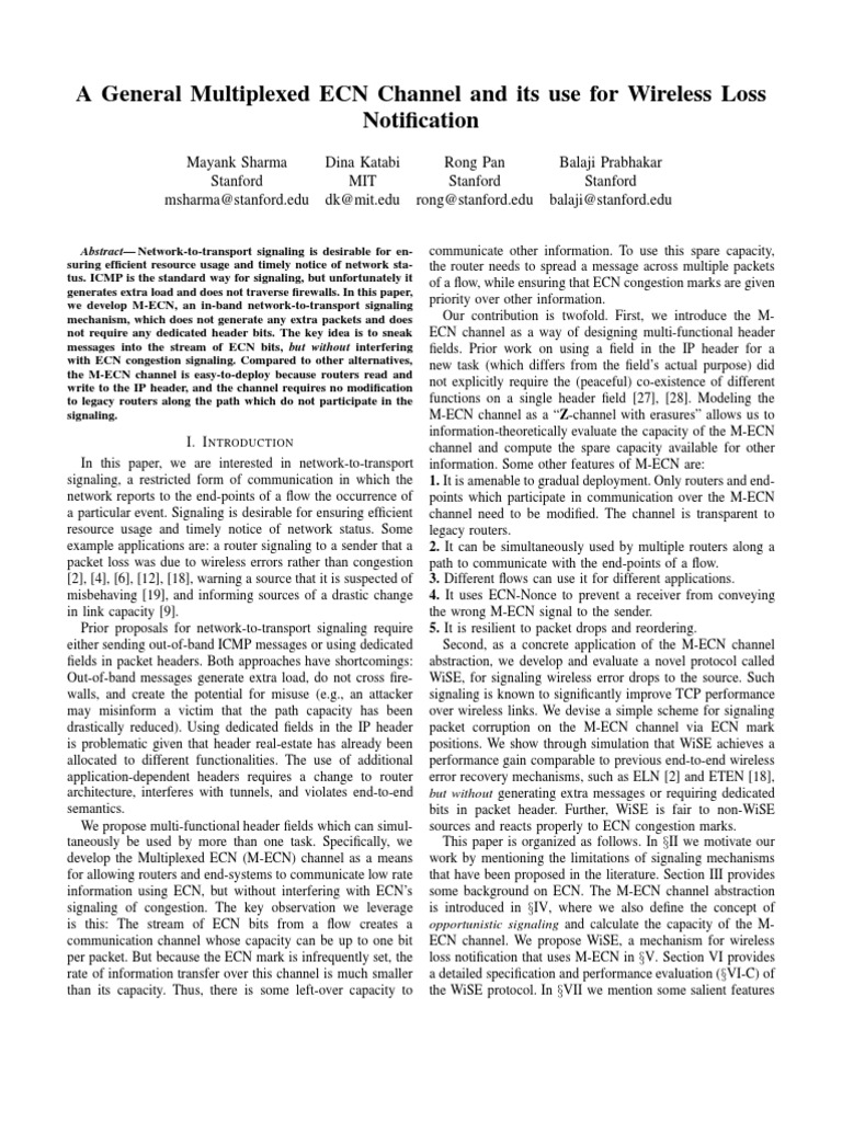 A General Multiplexed ECN Channel and Its Use For Wireless Loss ...
