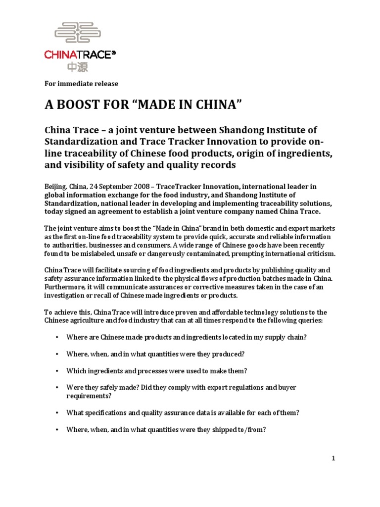 China Trace Press Release FINAL | PDF | China | World Politics