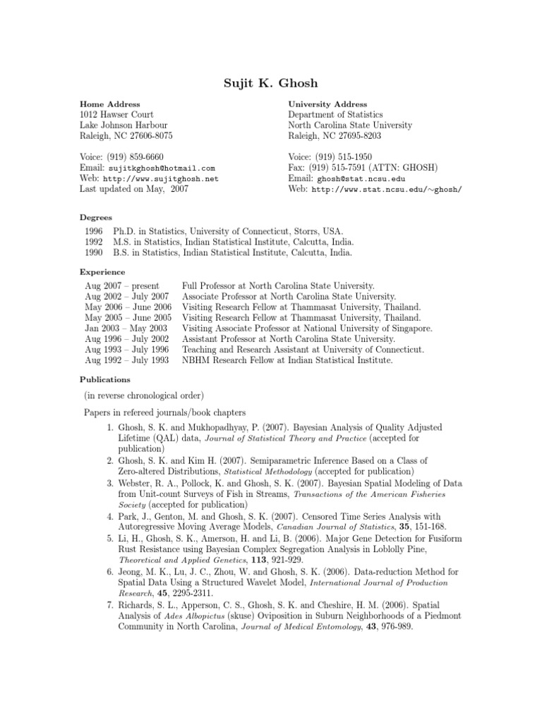 Sujit Ghosh Web CV | PDF | Statistical Inference | Statistics