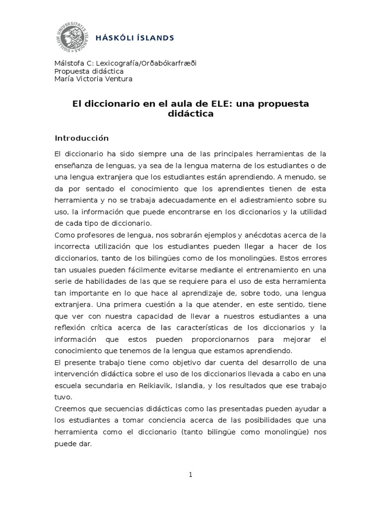 Uso Del Diccionario en El Aula | PDF | Diccionario | Palabra