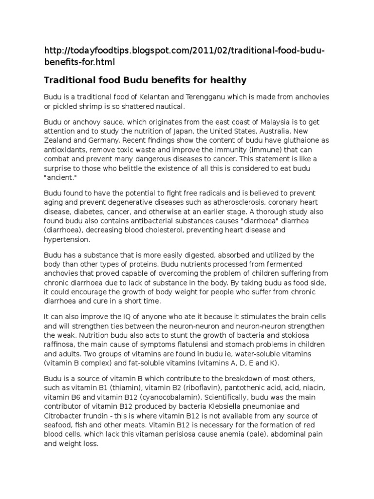 Traditional Food Budu Benefits For Healthy | PDF | Vitamin | Dietary Fiber