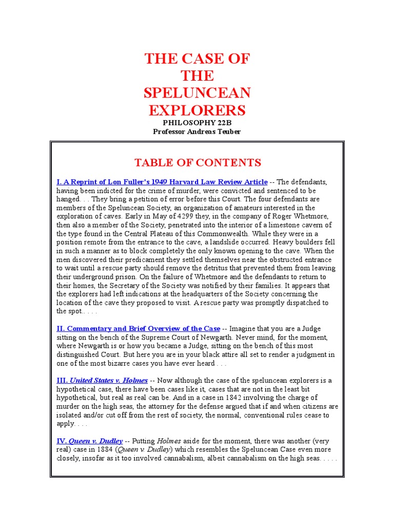 The Case of The Speluncean Explorers | PDF | Courts | Supreme Court Of ...