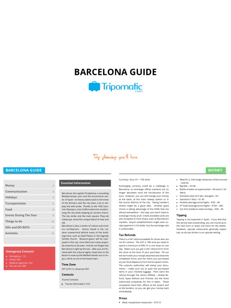 Barcelona Travel Guide | PDF | Barcelona | Gratuity