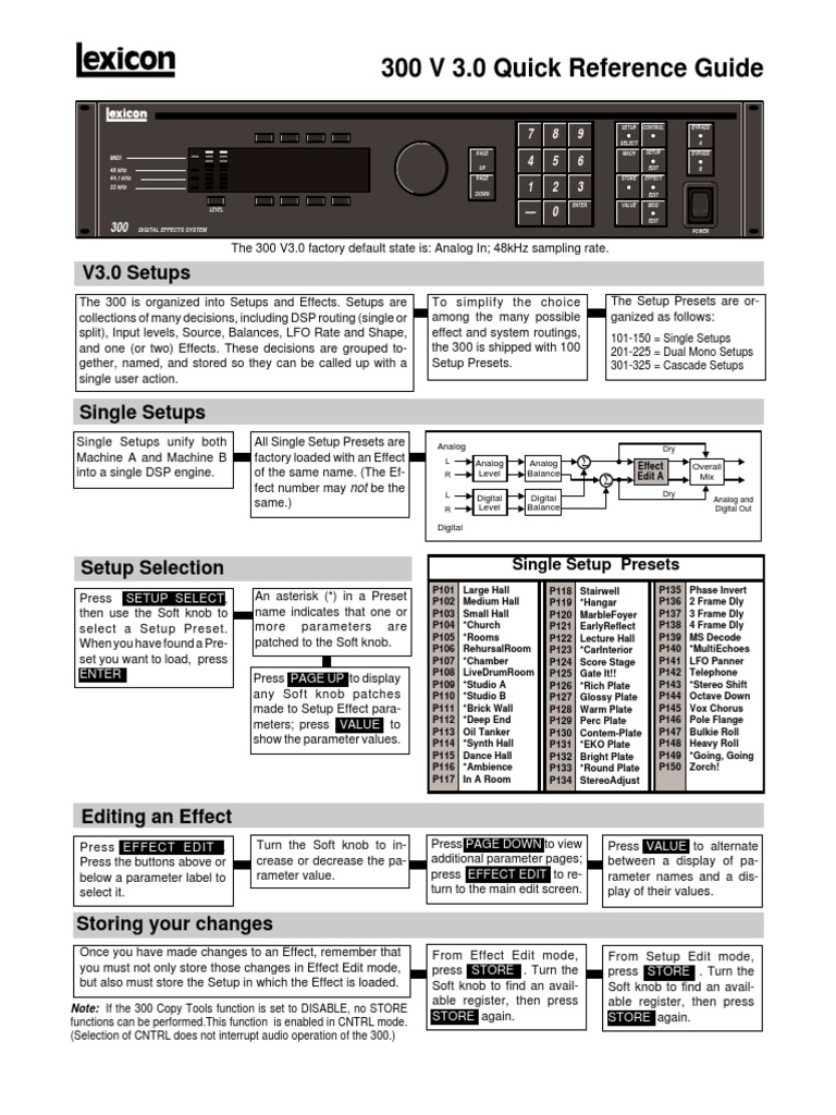 Lexicon 300 Vers 3 Quick Reference Guide Pdf Synthesizer Signal