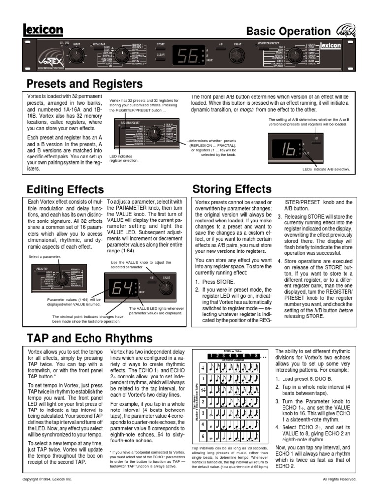 Lexicon Vortex Basic Operation/Quick Start Guide | PDF | Rhythm | Switch