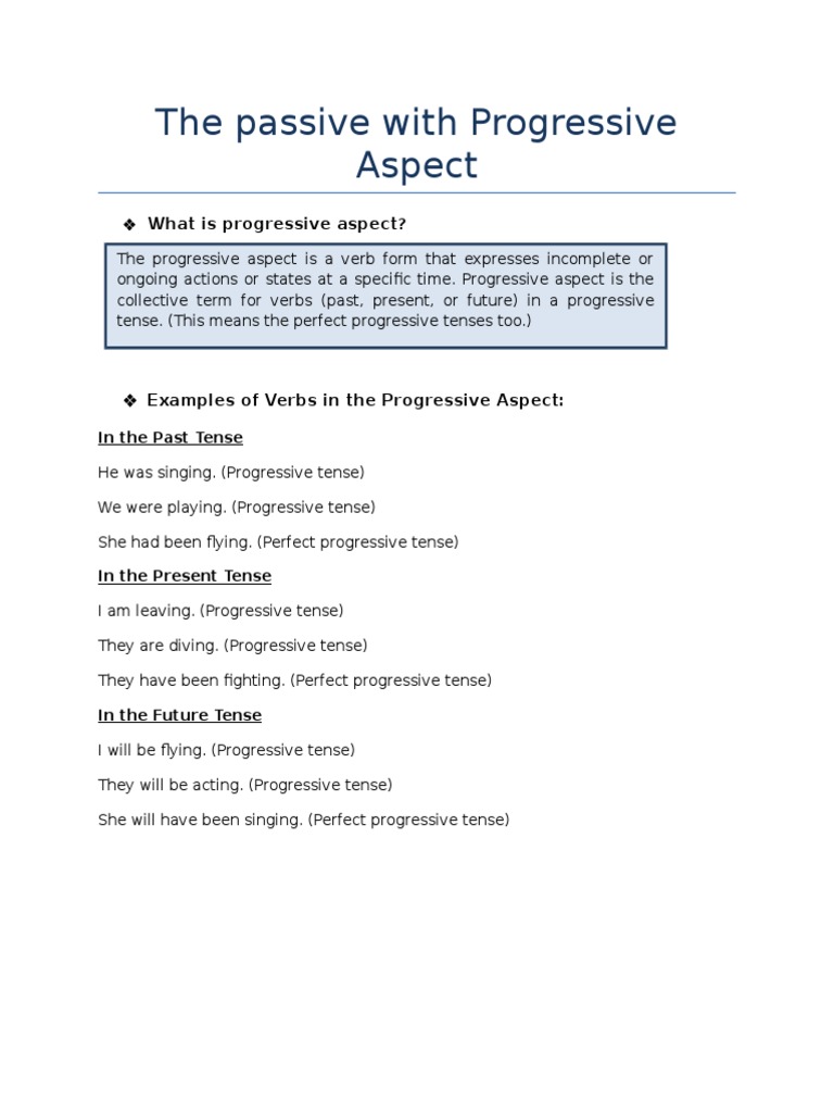 Progressive Aspect in Passive Voice | PDF | Perfect (Grammar ...